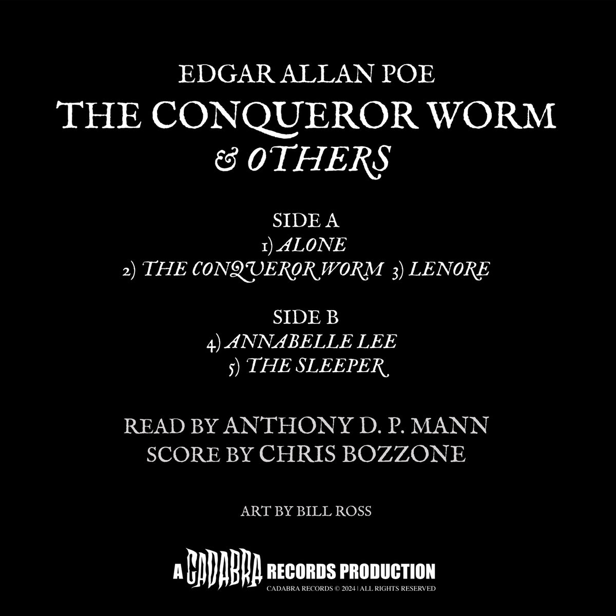 Edgar Allan Poe, The Conqueror Worm & Others 7" EP, Read by Anthony D. – Cadabra Records